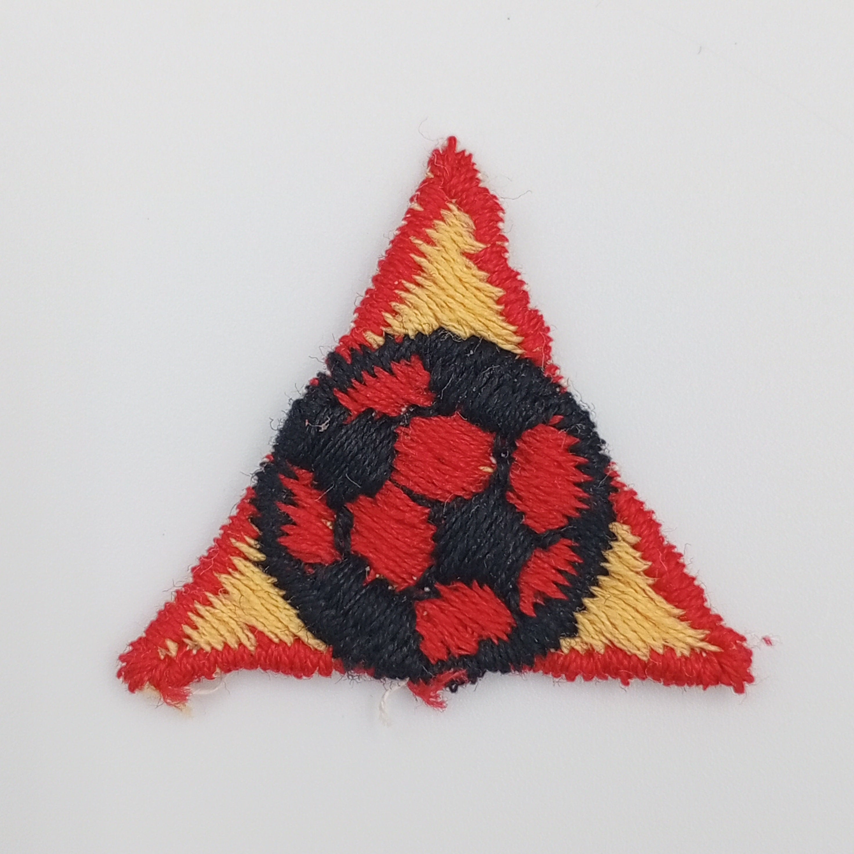VINTAGE Soccer ball in a triangle Patches red black yellow Embroidered – Lace Trim