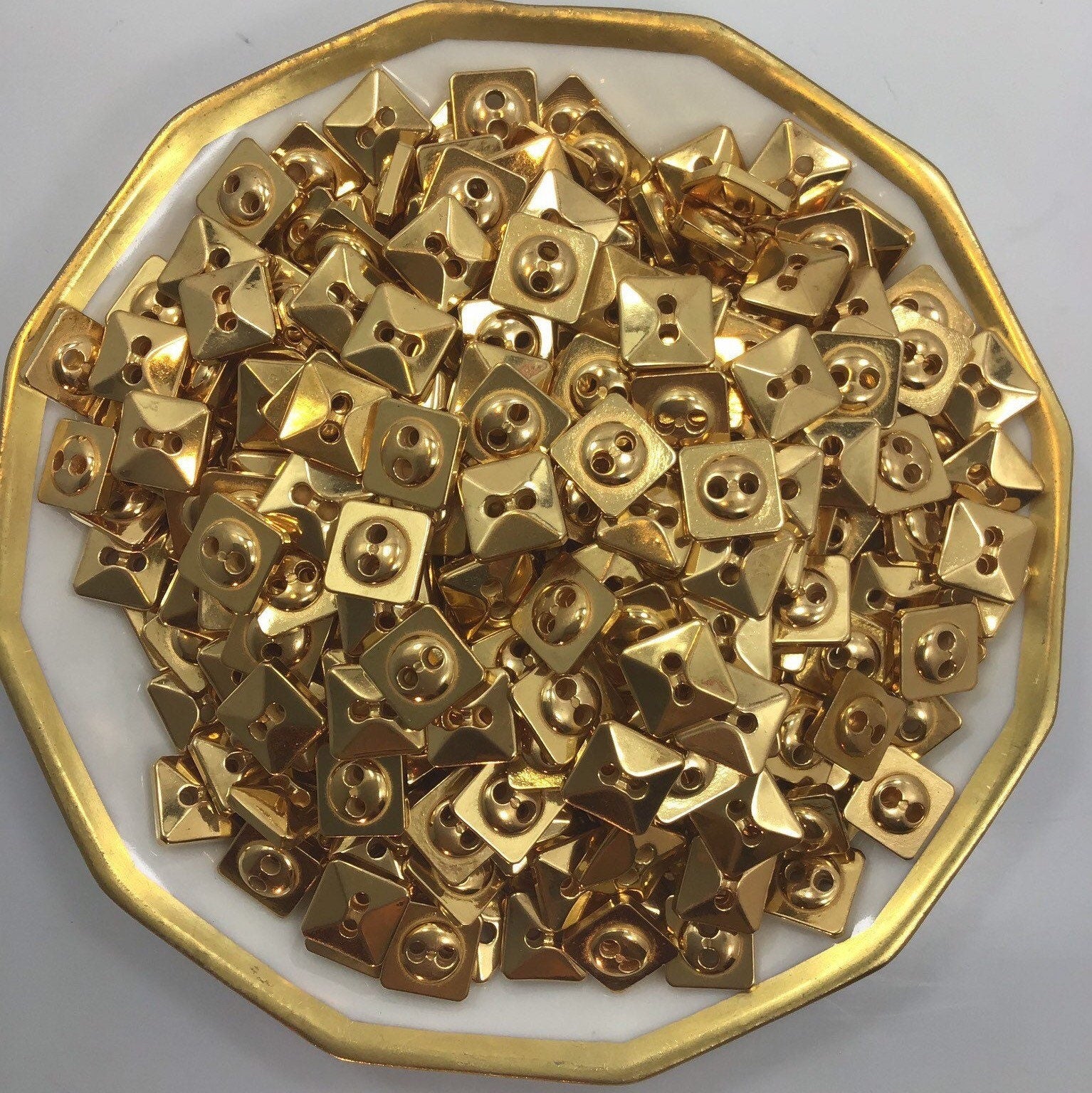 SQUARE GOLD BUTTONS 7/16" Vintage 2 Hole Gold Metal Buttons for Clothi ...