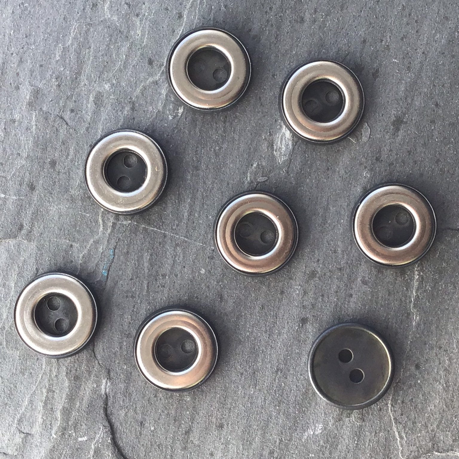 SILVER BUTTONS 5/8" Vintage Metallic 2 Hole Buttons for Clothing / Bla ...