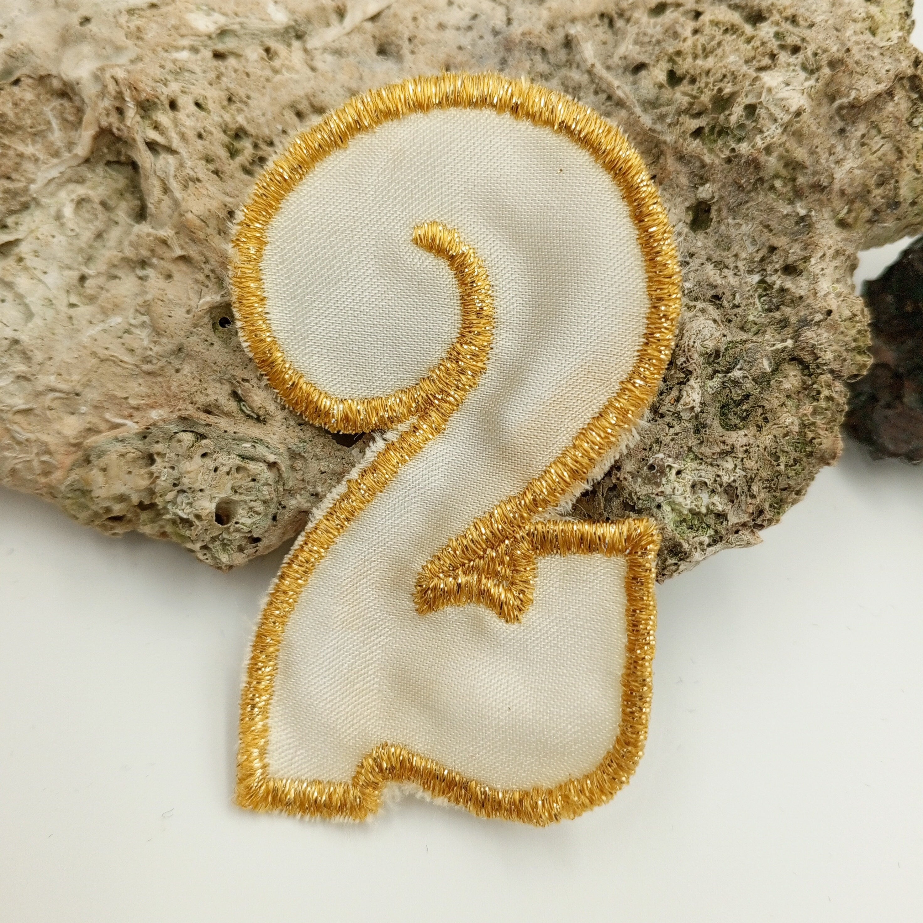 VINTAGE Letter Words Patches off white metallic gold number two Embroi ...