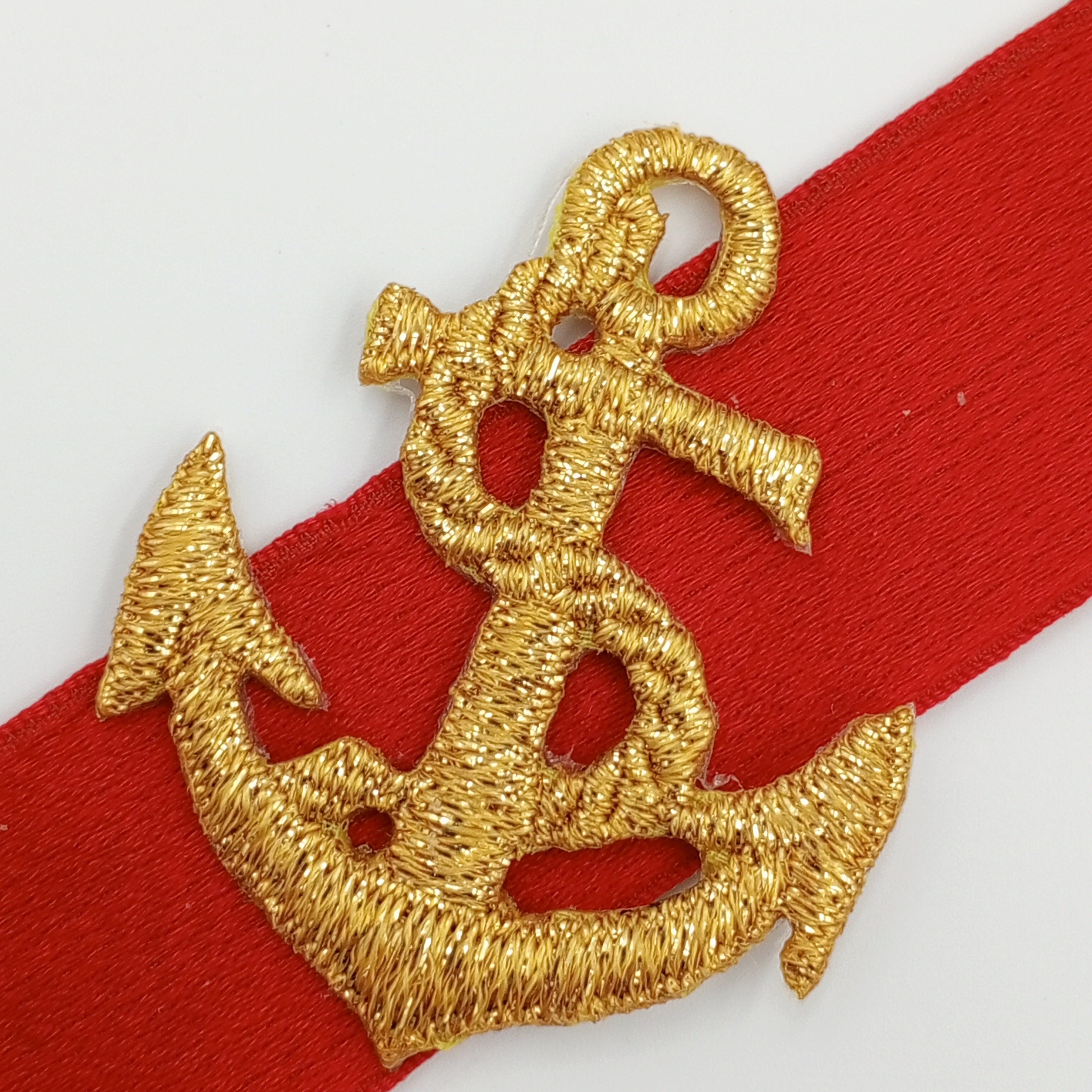 Metallic gold Iron on Anchor Decorative Patch Nautical Embroidered Ret ...