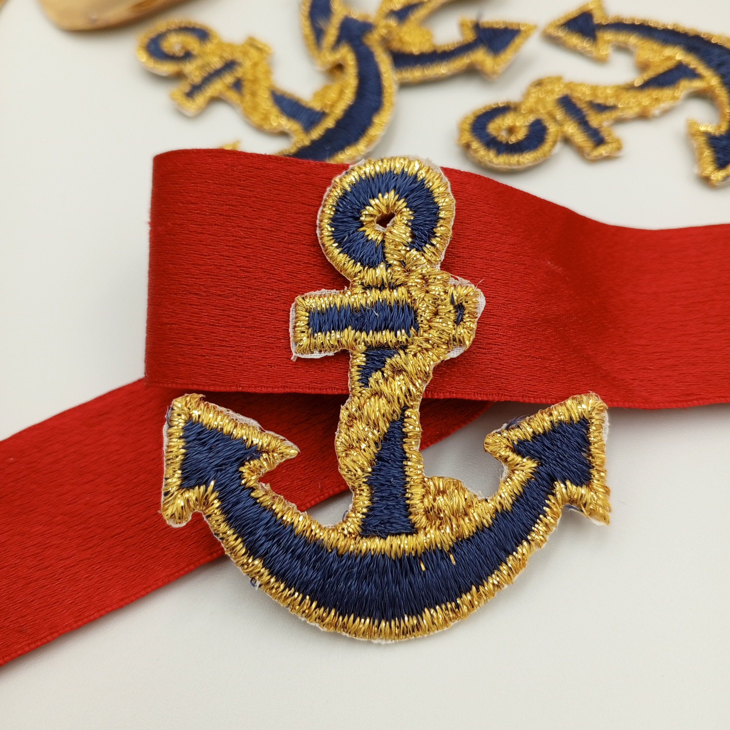 Metallic gold navy Iron on Anchor Decorative Patch Nautical Embroidere ...