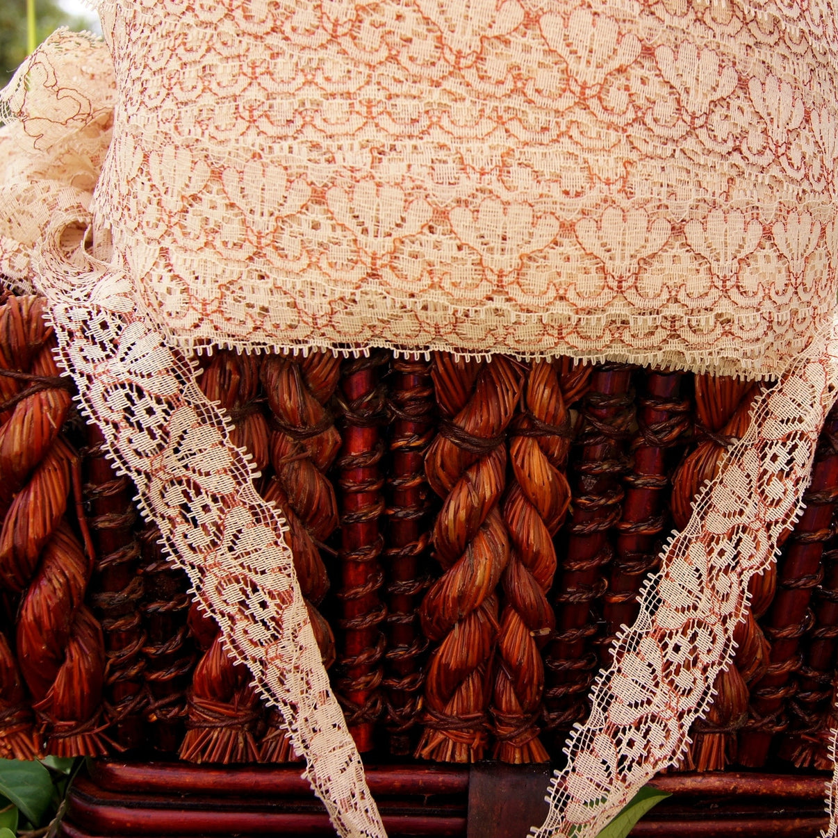 Fancy Floral Peach Burgundy Embroidery Lace Trim 1⅜" wide