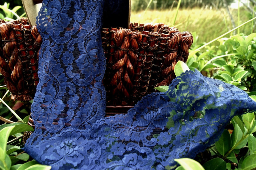 Gorgeous Navy Floral Leaf Galloon Lace 4¾" wide – Lace Trim